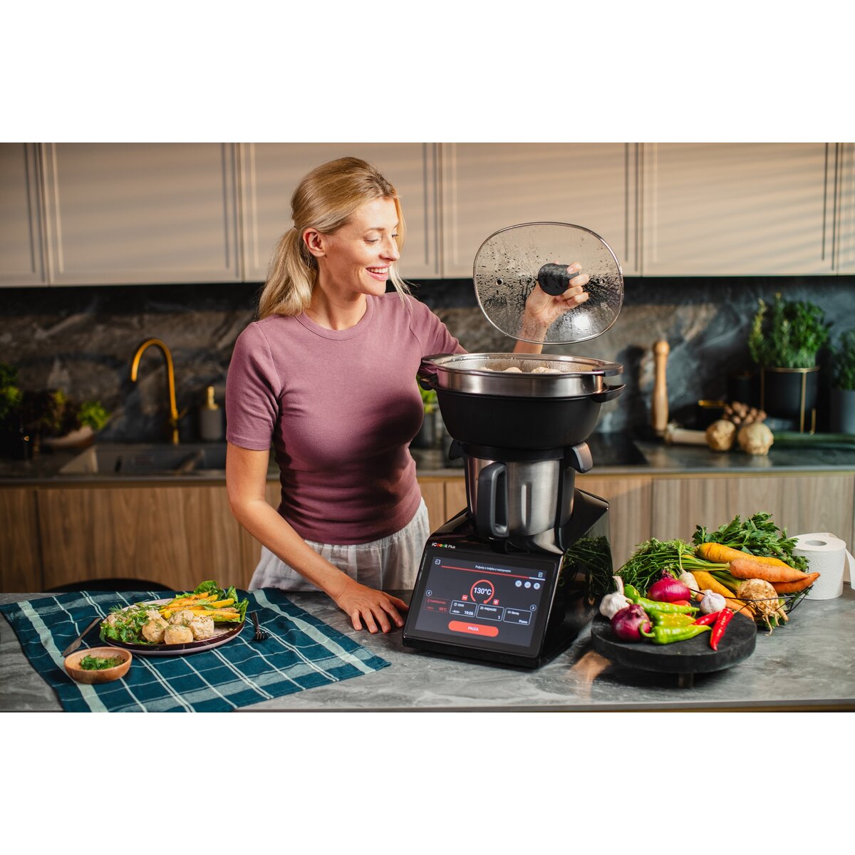 Wielofunkcyjny robot kuchenny ICOOOK 3.0 PLUS MRK-48P (WiFi) z krajarką w kostkę, funkcją ...