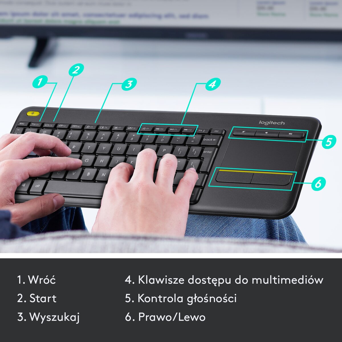 Klawiatura LOGITECH K400 Plus Czarny – sklep internetowy Avans.pl