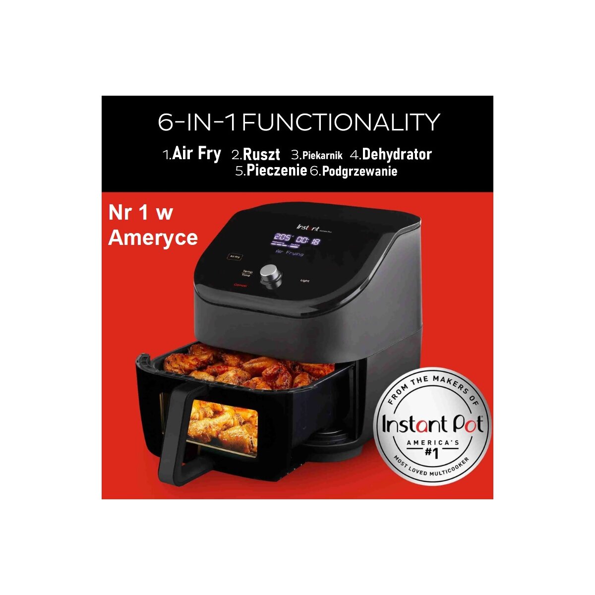 Frytkownica beztłuszczowa INSTANT POT Vortex Plus Czarny Air Fryer ...