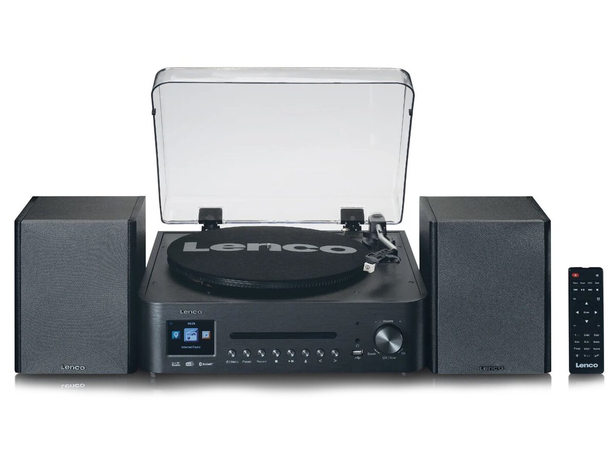 Wieża z gramofonem LENCO MC-460BK Czarna, Odtwarzacz CD/-R/-RW,Wi-Fi, Radio internetowe, FM/DAB+ ...